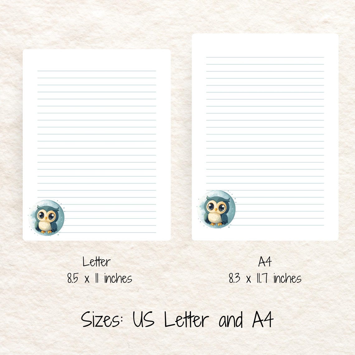 Printable Owl Stationery: Lined & Unlined Writing Paper (digital ...
