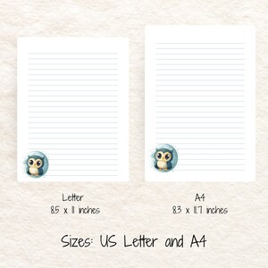 Printable Owl Stationery: Lined & Unlined Writing Paper (digital ...