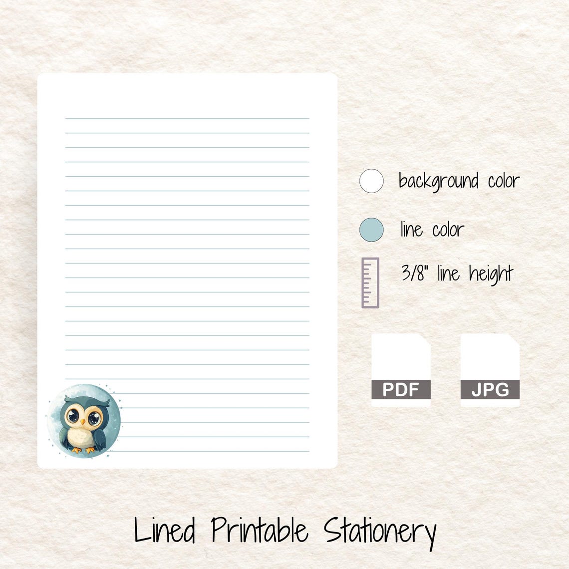 Printable Owl Stationery: Lined & Unlined Writing Paper (digital ...
