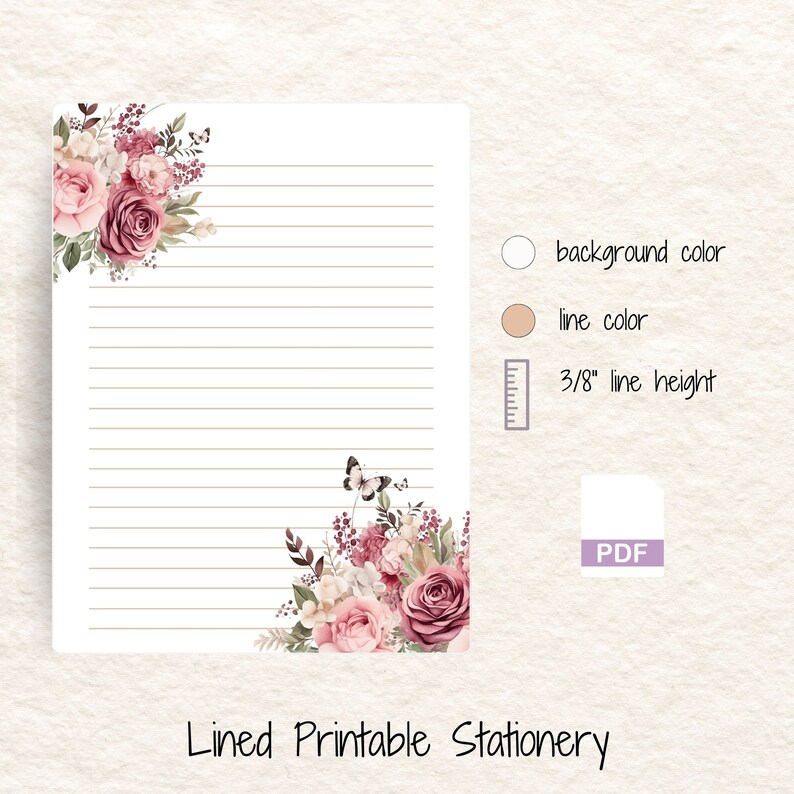 Pink Flowers Printable Stationery, Lined and Unlined Letter Writing ...