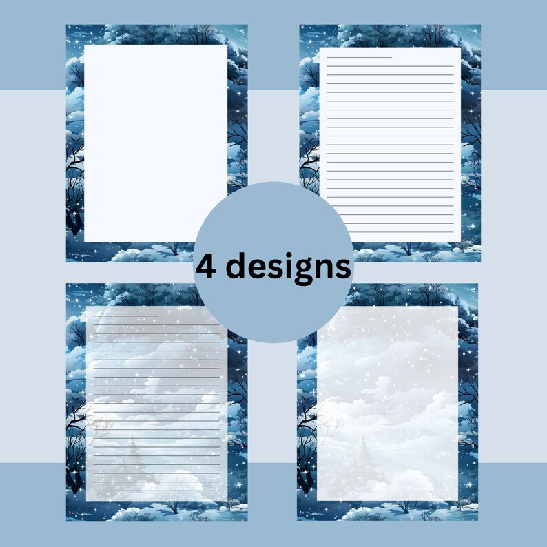 Printable Winter Stationery, Lined Letter Writing Paper, Blank Journal ...