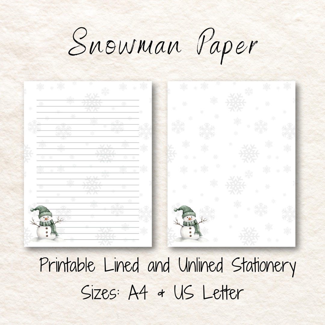 Snowman Stationery: Winter Writing Paper, Lined & Unlined (digital ...
