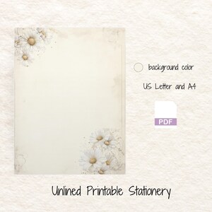 Antique Daisy Letter Paper Printable Floral Stationery Set Lined ...