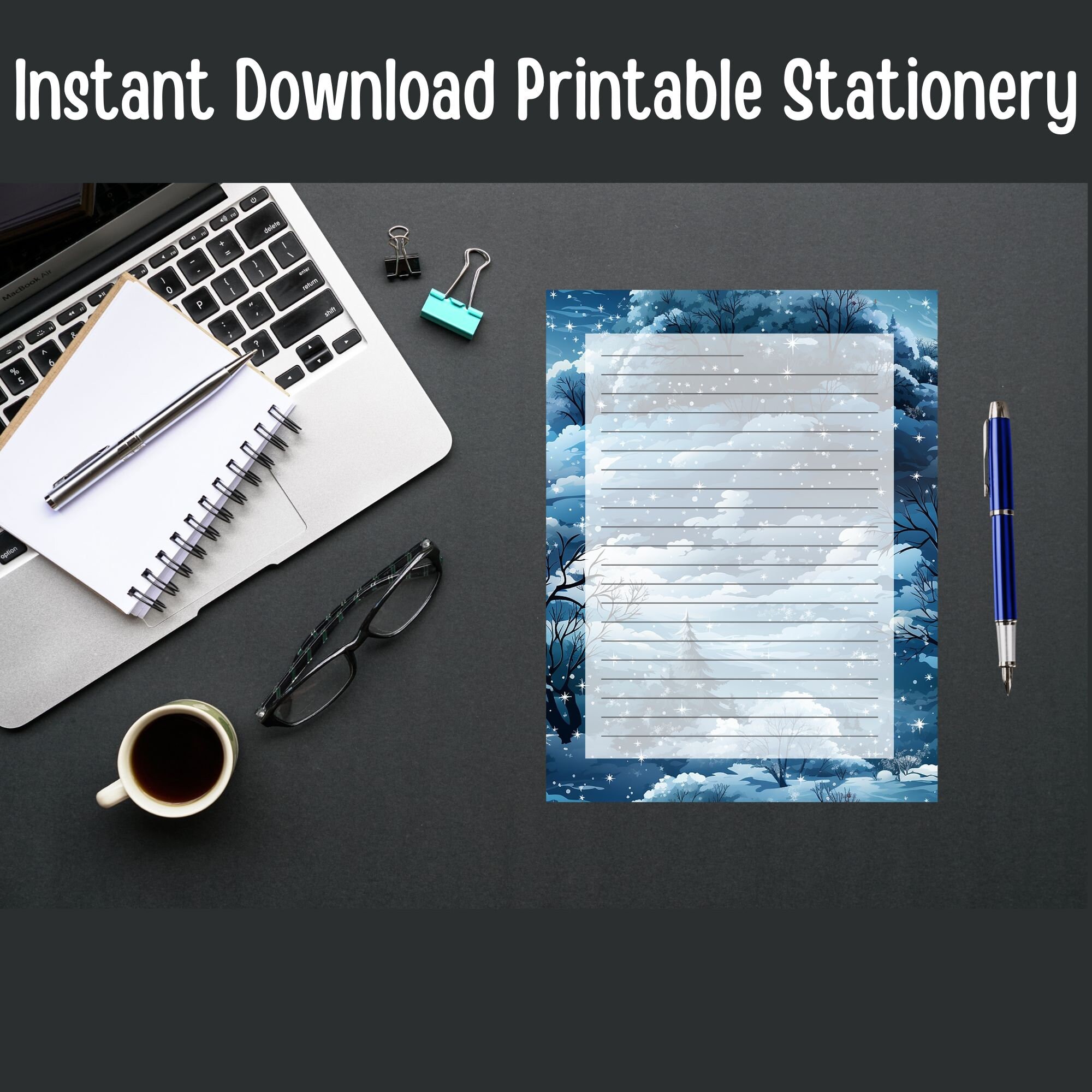 Printable Winter Stationery, Lined Letter Writing Paper, Blank Journal ...