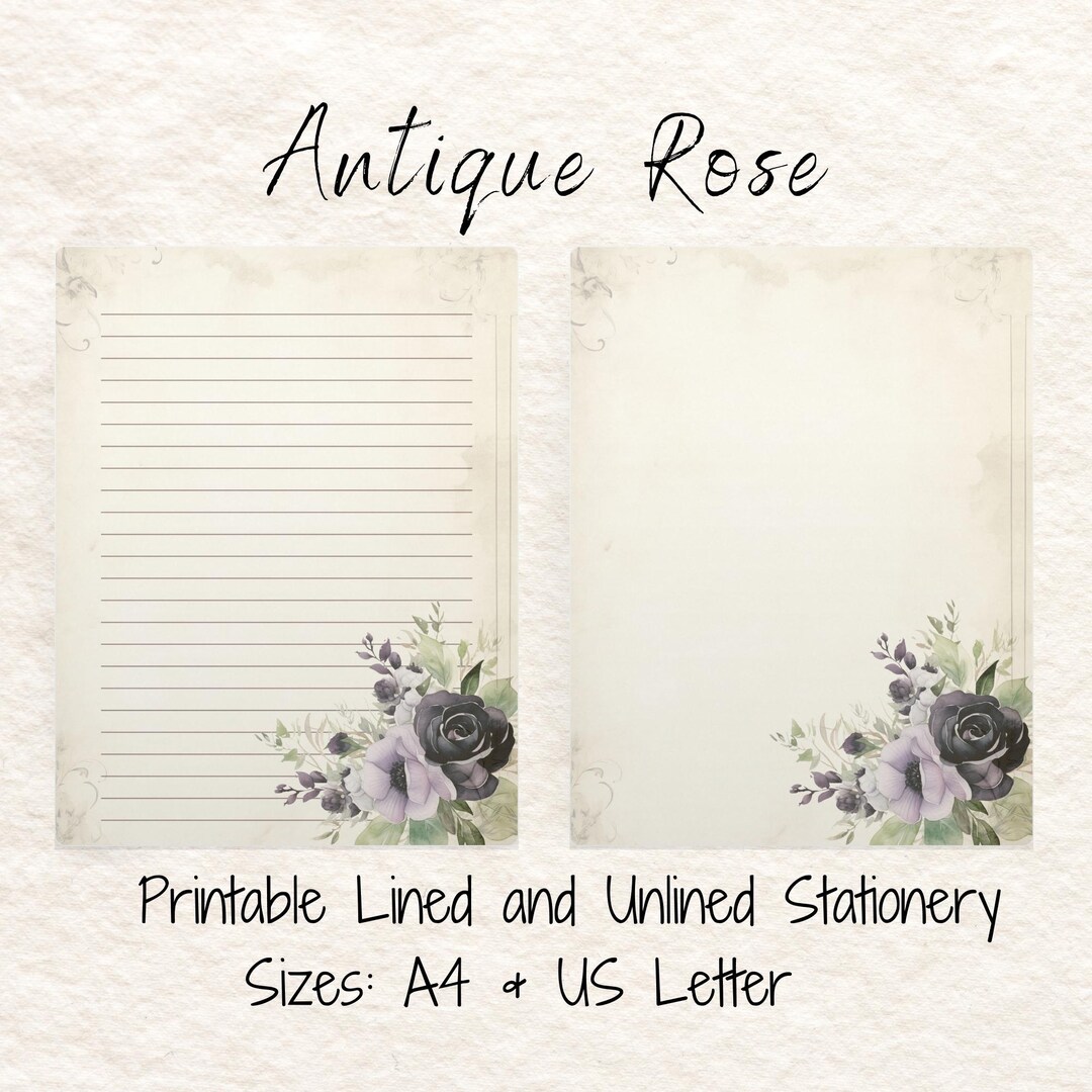 Antique Purple Rose Letter Paper | Printable Floral Stationery Set ...