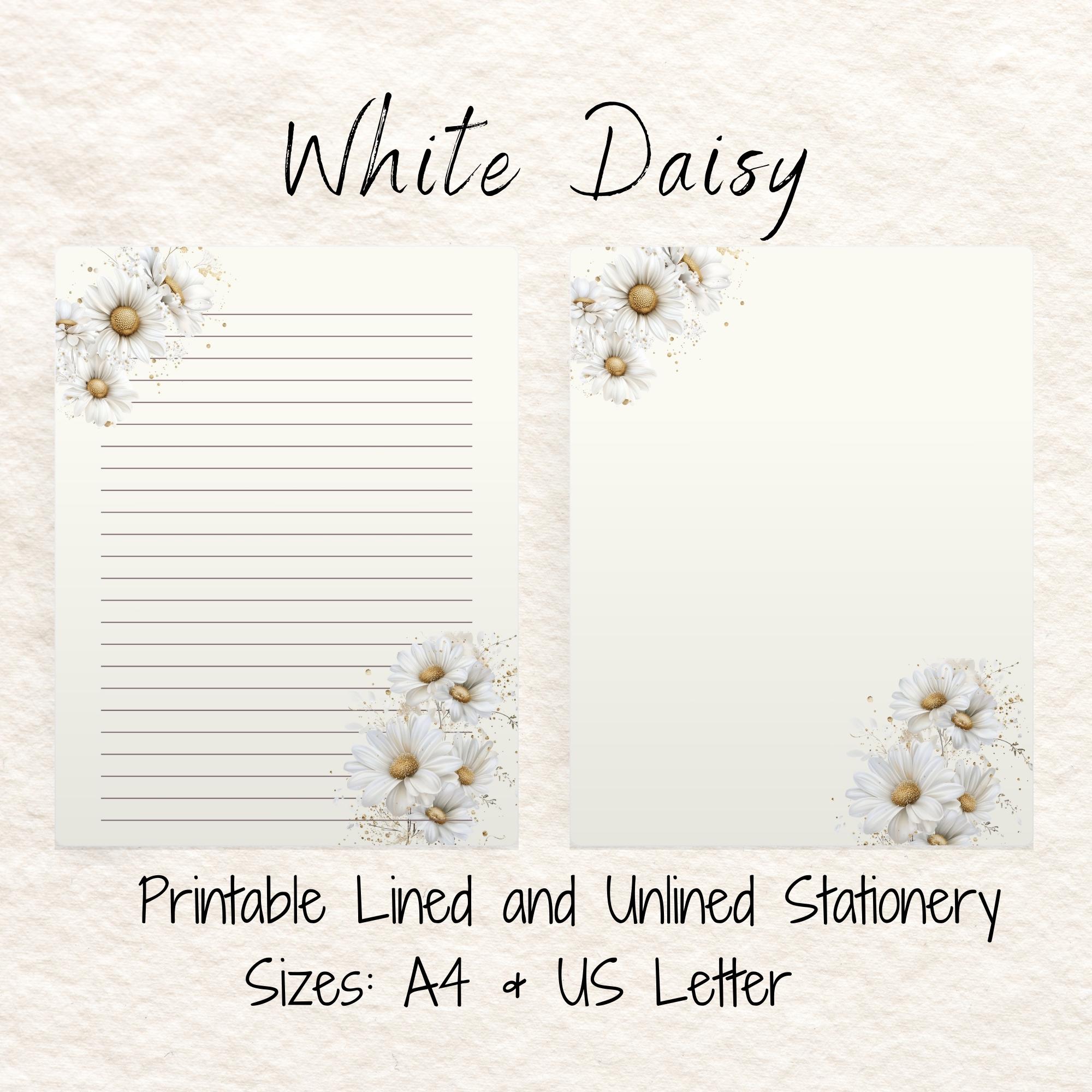 White Daisy Letter Paper | Printable Floral Stationery Set | Lined ...