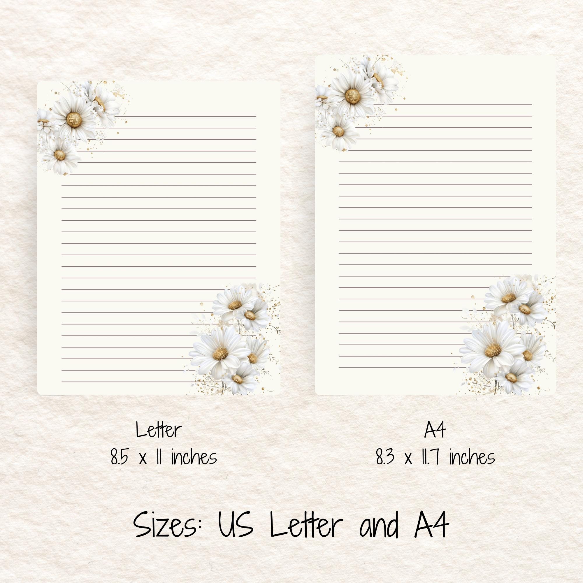 Daisy Printable Letter Paper, Floral Stationery, Lined and Unlined ...