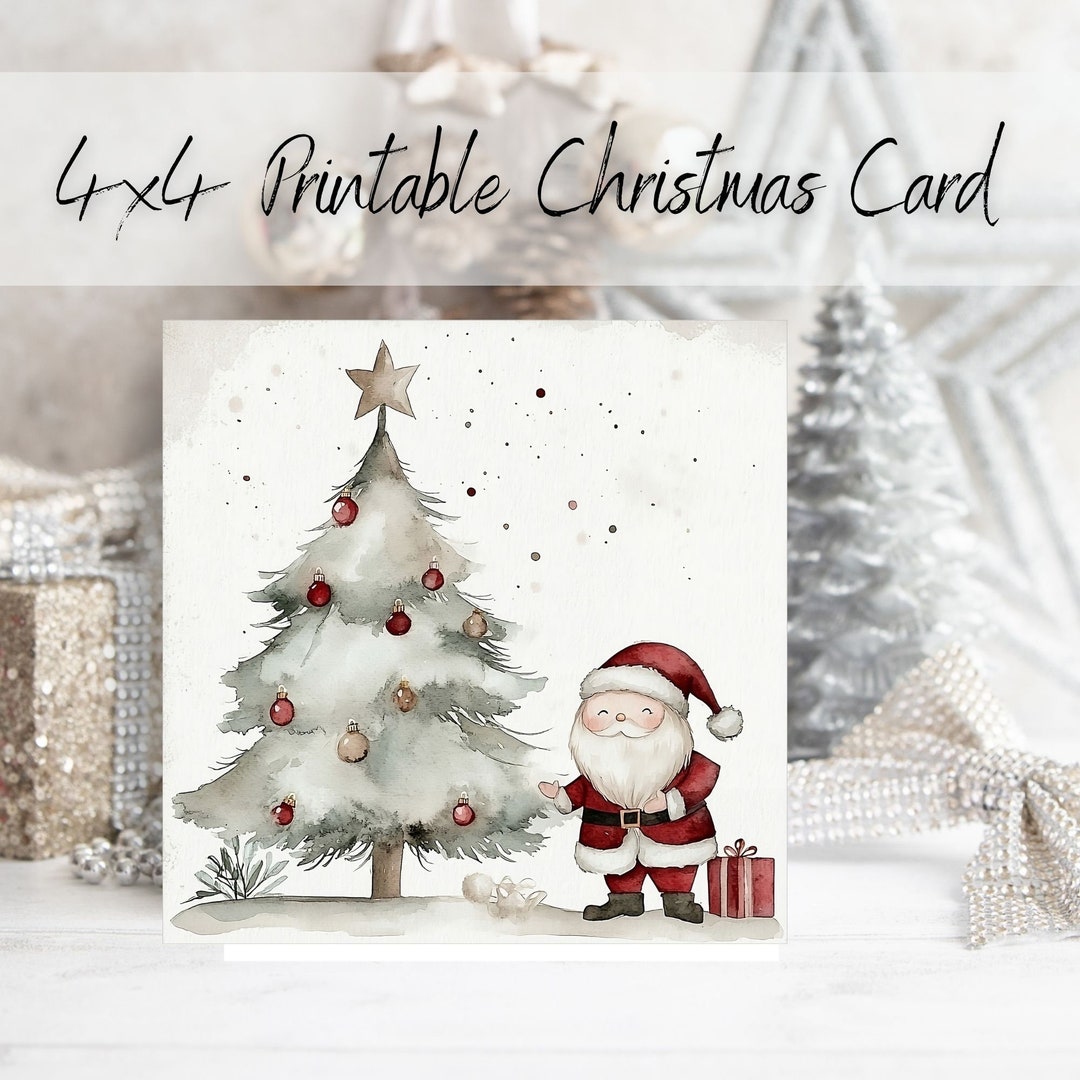 Cute Printable Santa Card Christmas Greeting Card 4x4 Inch Card Blank ...