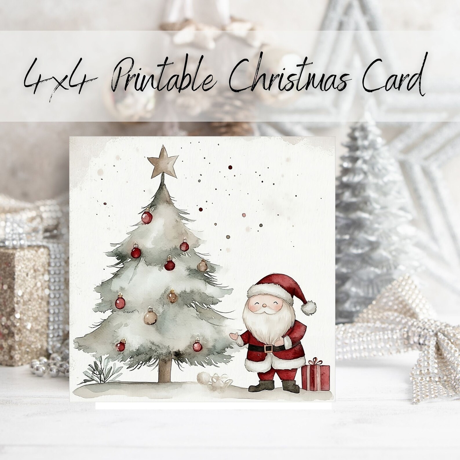Cute Printable Santa Card Christmas Greeting Card 4x4 Inch Card Blank ...