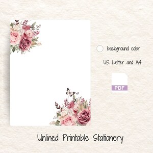 Pink Flowers Printable Stationery, Lined and Unlined Letter Writing ...