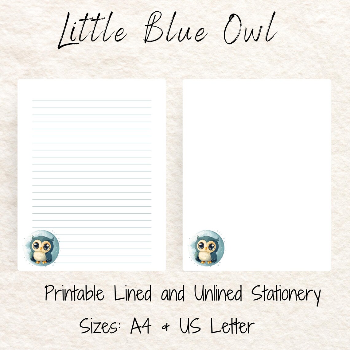 Printable Owl Stationery: Lined & Unlined Writing Paper (digital ...