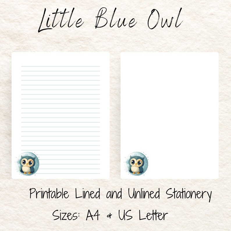Printable Owl Stationery: Lined & Unlined Writing Paper (digital ...