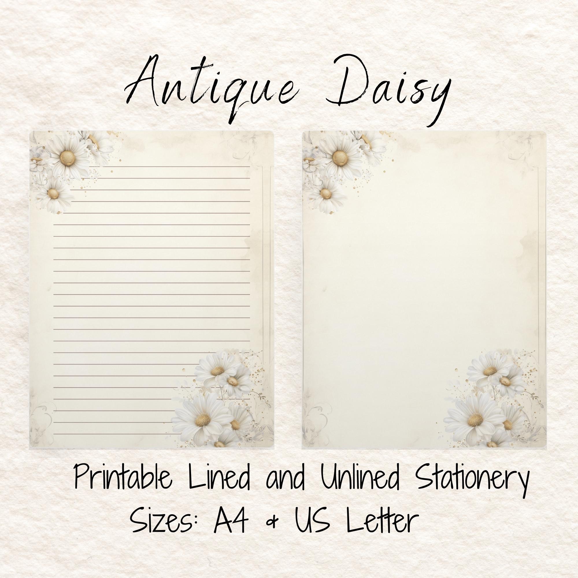 Antique Daisy Letter Paper Printable Floral Stationery Set Lined ...