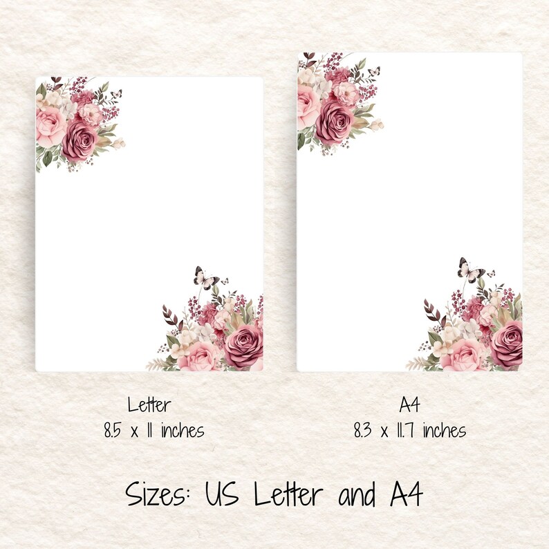 Pink Flowers Printable Stationery, Lined and Unlined Letter Writing ...