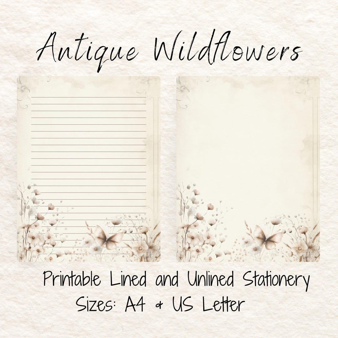 Wildflowers Printable Letter Paper | Vintage Floral Stationery | Lined ...