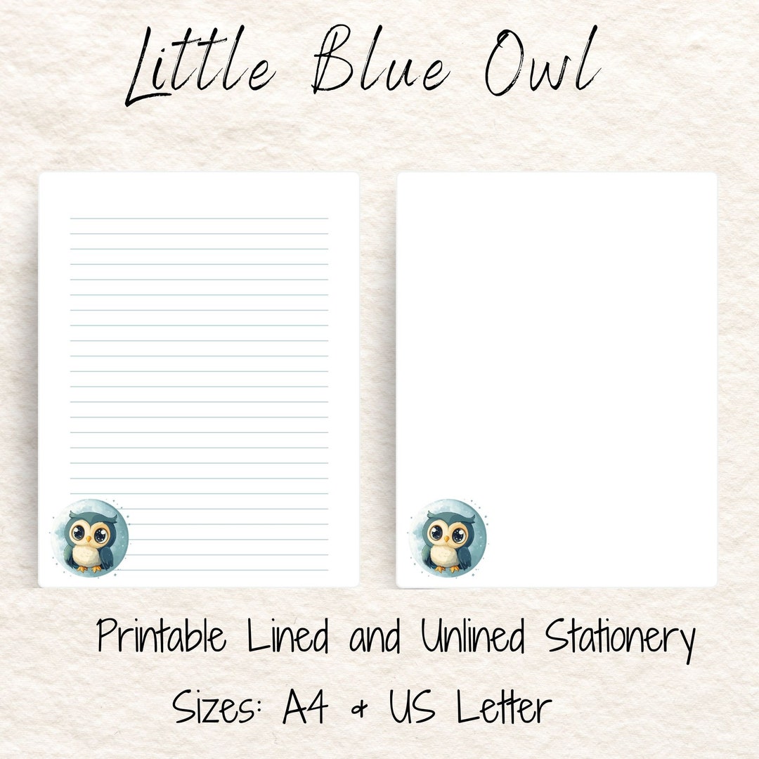 Printable Woodland Stationery, Little Blue Owl, Lined Letter Writing ...