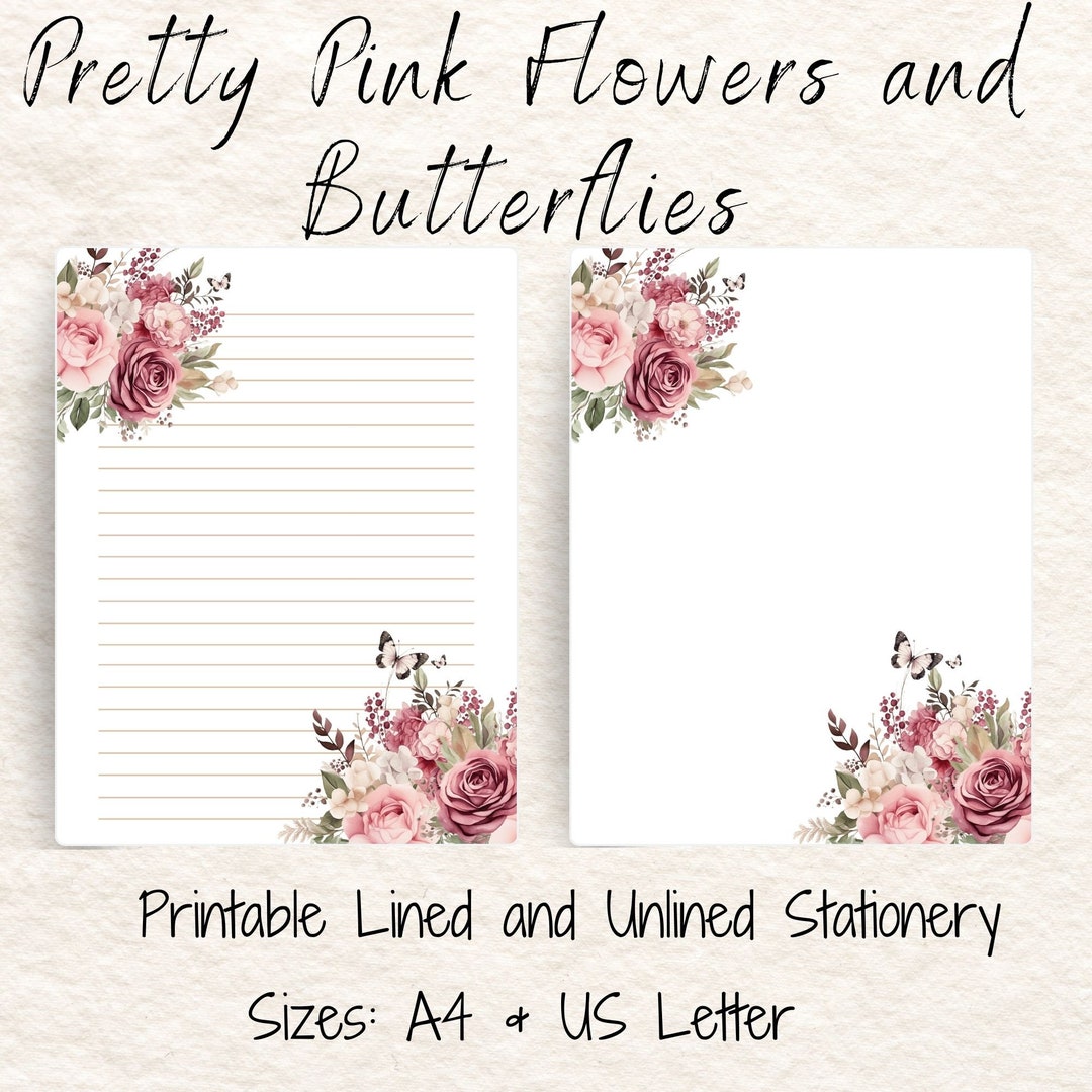 Pink Flowers Printable Stationery, Lined and Unlined Letter Writing ...