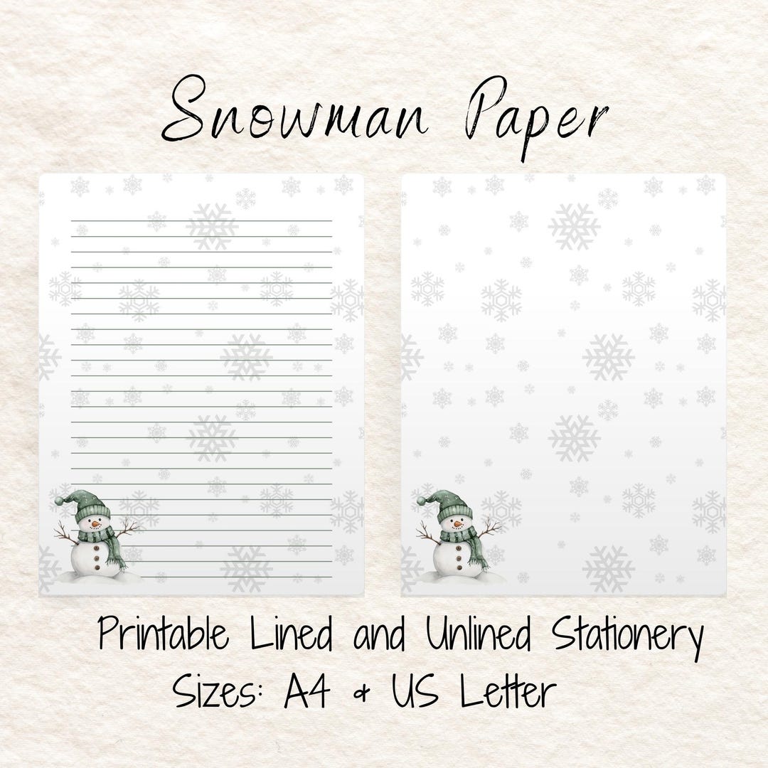 Snowman Printable Stationery | Winter Letter Writing Paper | Lined and ...