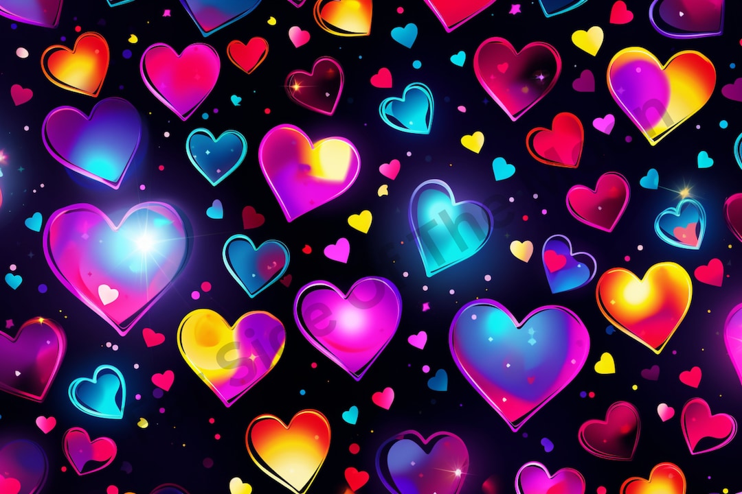 Hearts, Neon, Valentine's Day, Colorful, Digital Download, Custom ...