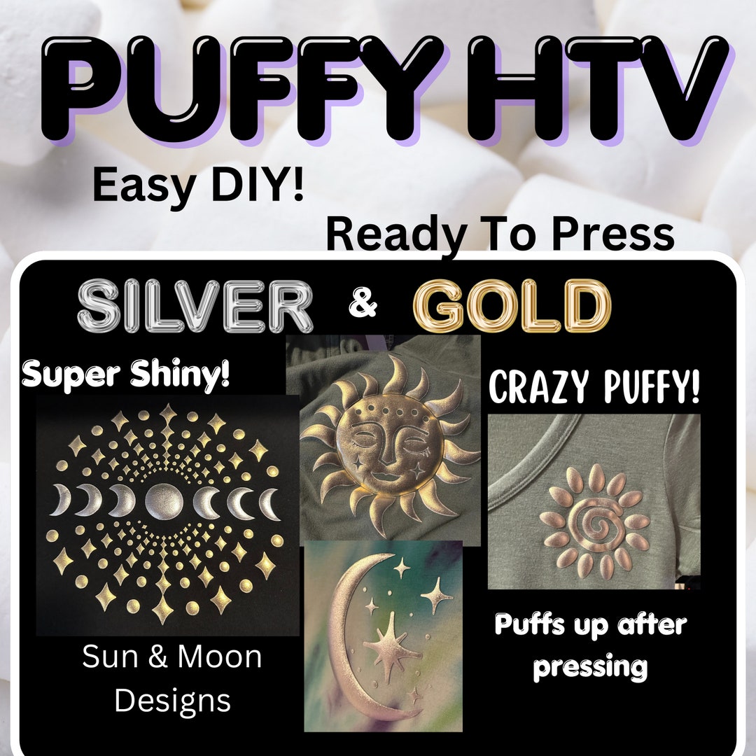 Puff HTV, Metallic, Gold, Silver, Iron-on, Transfers, Celestial, Moon ...