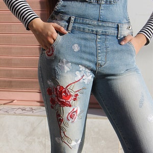 Embroidered Long Dungaree Overalls - Etsy
