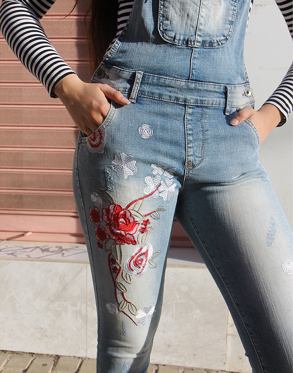 Embroidered Long Dungaree Overalls - Etsy