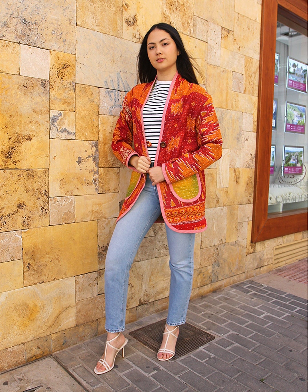 Quilted Jacket in Red Print - Etsy