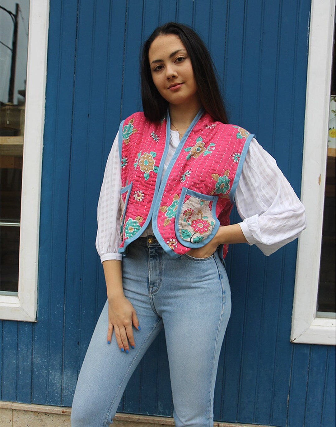 Sleeveless Quilted Jacket in Pink - Etsy