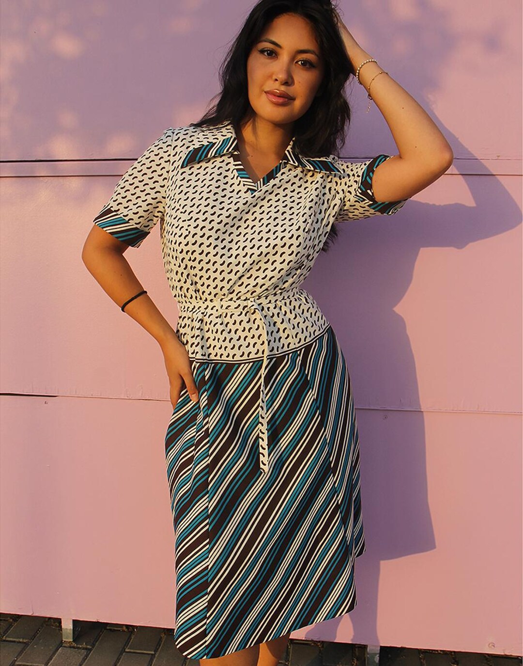 70s Vintage Dress | Striped Dress | Retro Dress | 70s Outfits | Midi ...