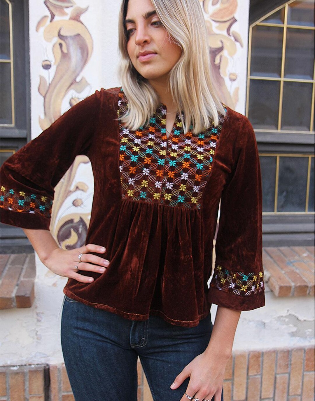 Brown Velvet Top With Embroidery - Etsy
