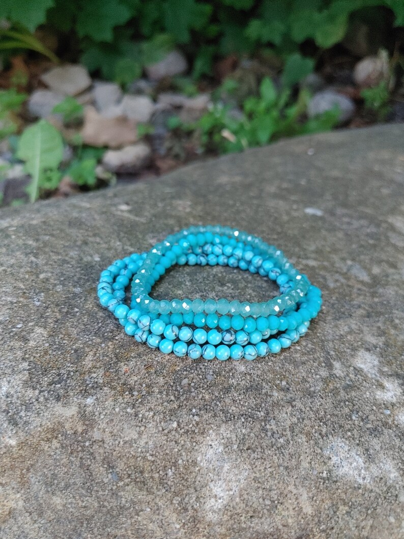 Set of Four Stacking 4mm Faceted Crystal Beads + Natural Turquoise ...