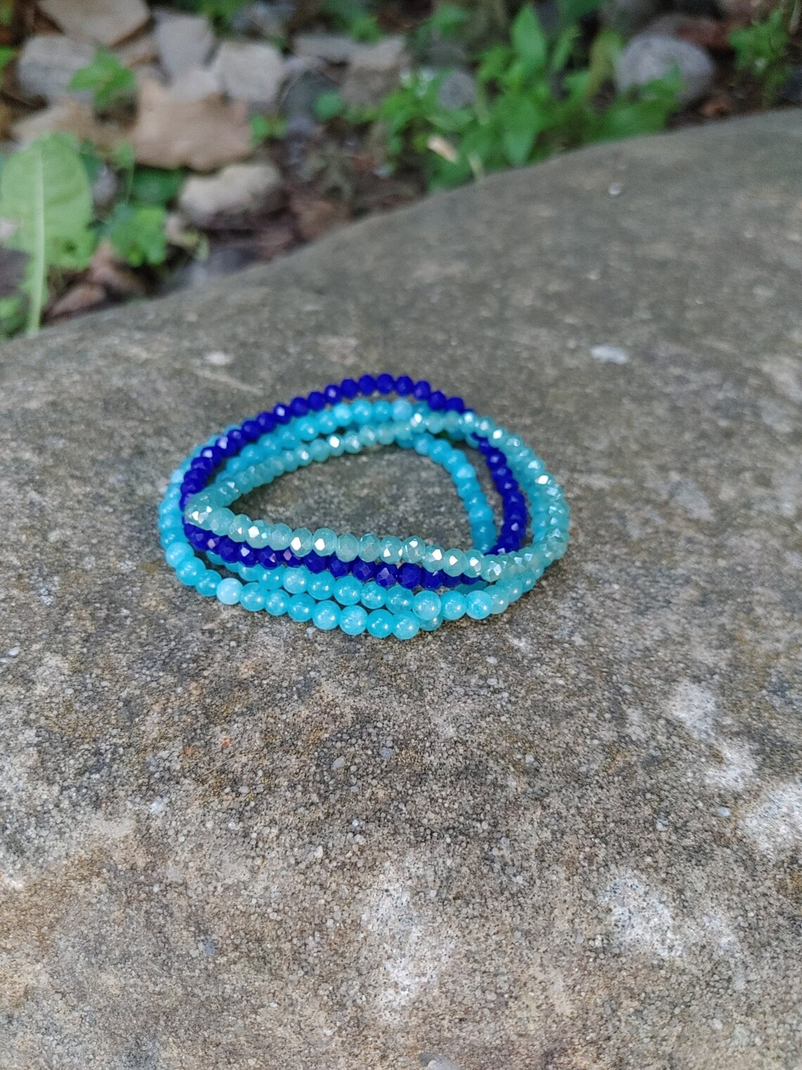 Set of Four Stacking 4mm Faceted Crystal Beads Natural Blue Jade ...