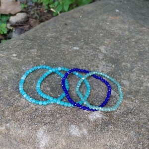 Set of Four Stacking 4mm Faceted Crystal Beads Natural Blue Jade ...