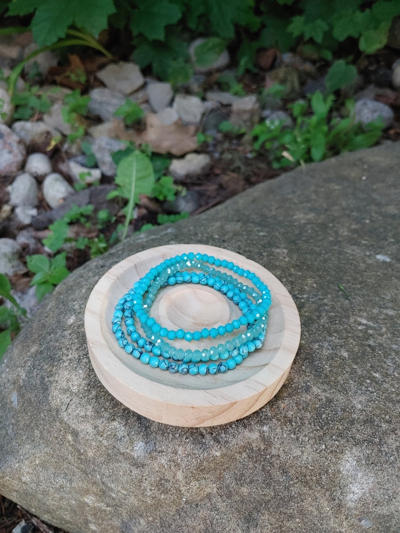 Set of Four Stacking 4mm Faceted Crystal Beads + Natural Turquoise ...