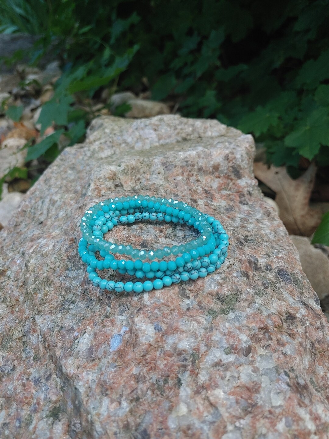 Set of Four Stacking 4mm Faceted Crystal Beads + Natural Turquoise ...