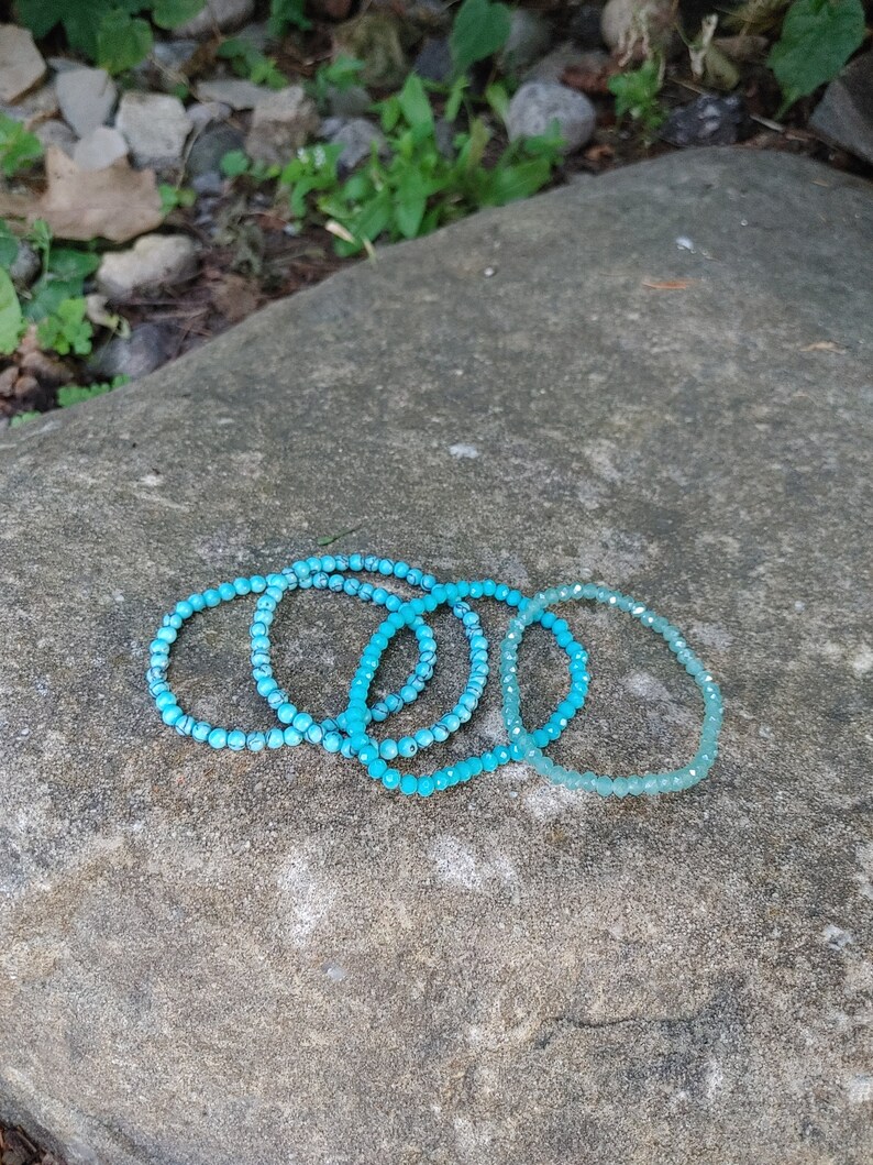 Set of Four Stacking 4mm Faceted Crystal Beads + Natural Turquoise ...