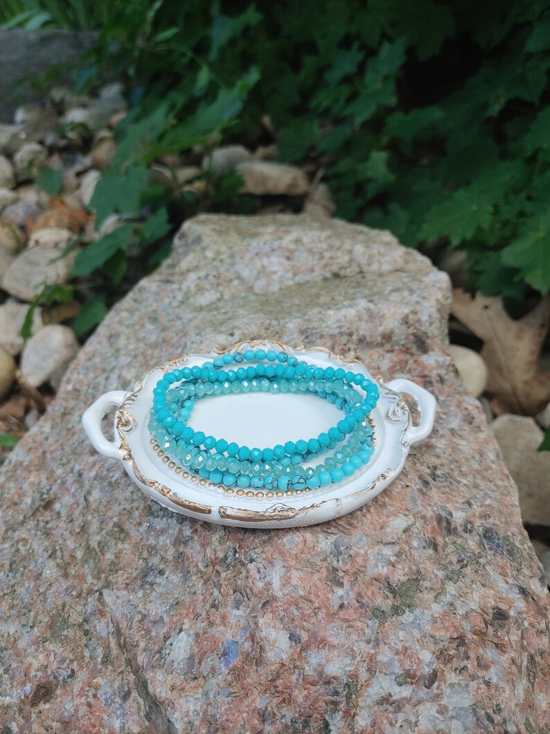 Set of Four Stacking 4mm Faceted Crystal Beads + Natural Turquoise ...