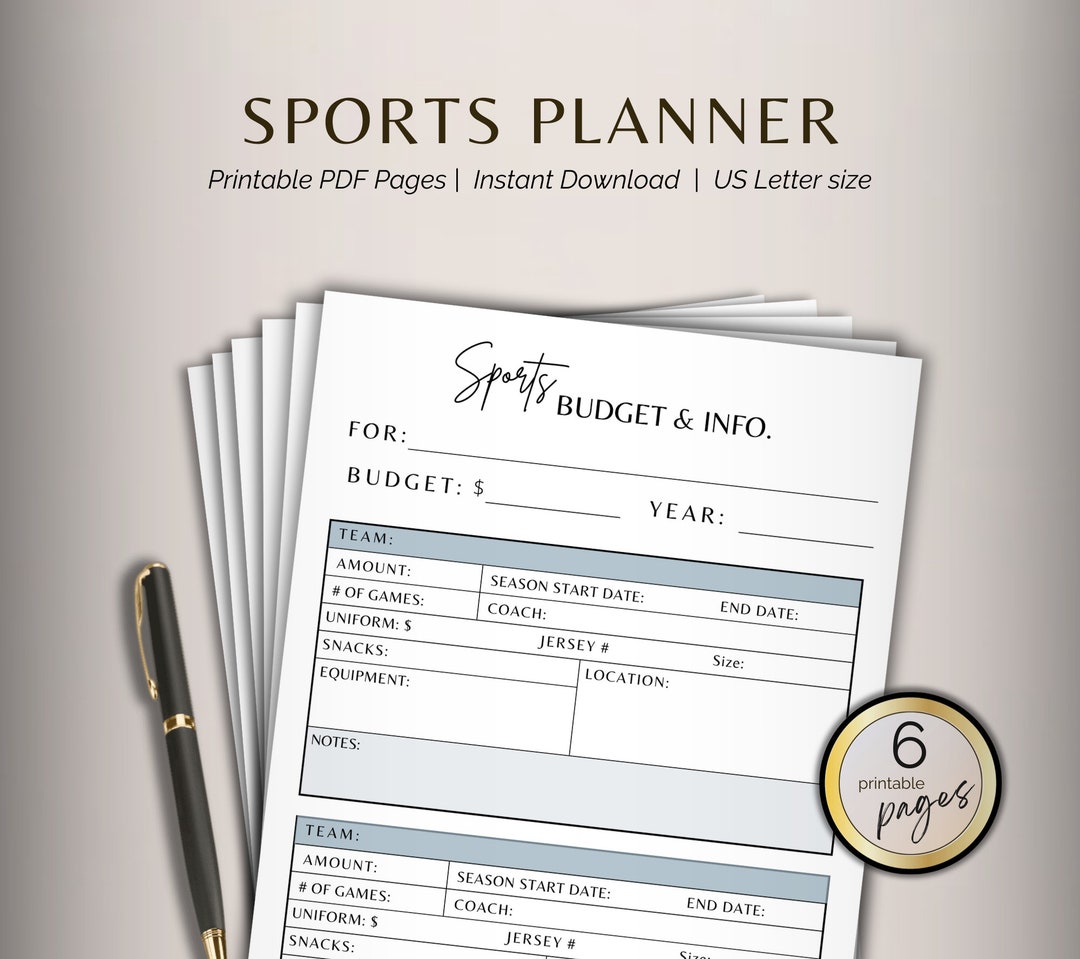 Sports Planner Printable Planner Planner Inserts Team Sports Mom ...