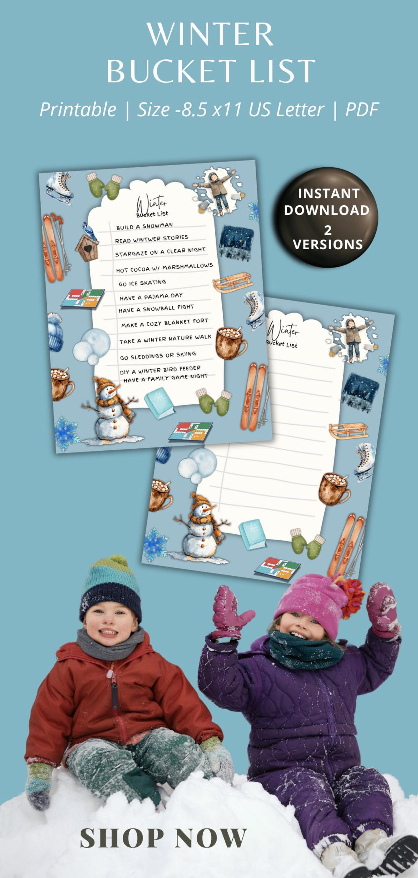 Winter Bucket List Printable: Kids Family Fun (digital Download) - Etsy