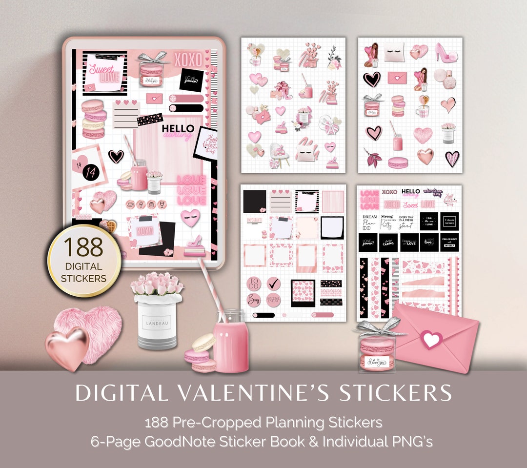 Valentine's Day Digital Stickers: 188 Pre-cropped Stickers (goodnotes ...