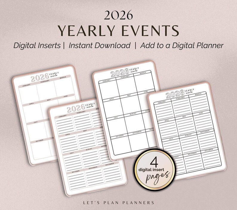 2026 Yearly Events Planner: Goodnotes iPad Digital Insert (PNG, PDF) - Etsy