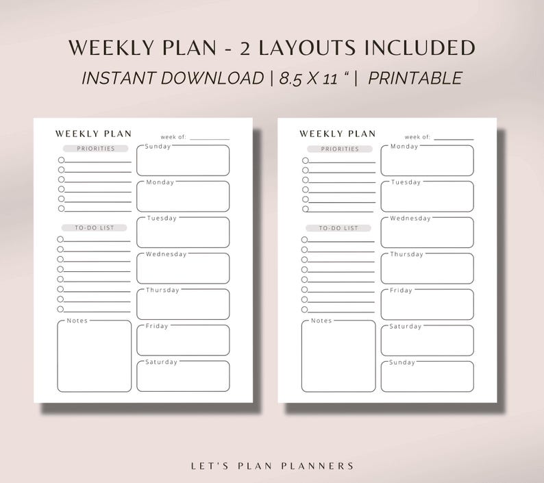 Weekly Planner Printable: ADHD Friendly Undated Organizer (8.5x11 US ...
