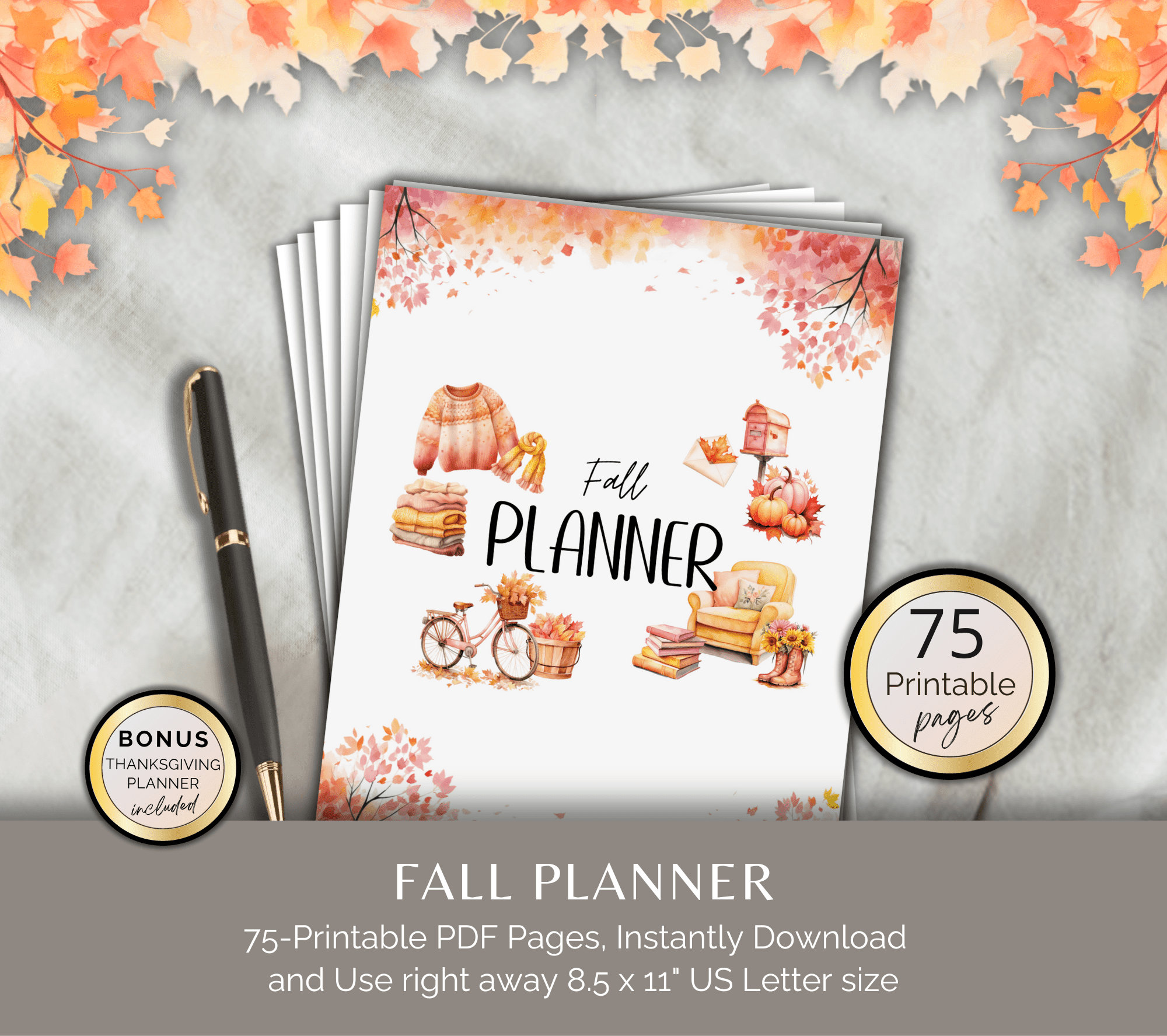 Fall and Thanksgiving Planner Printables, Daily, Monthly and Weekly ...