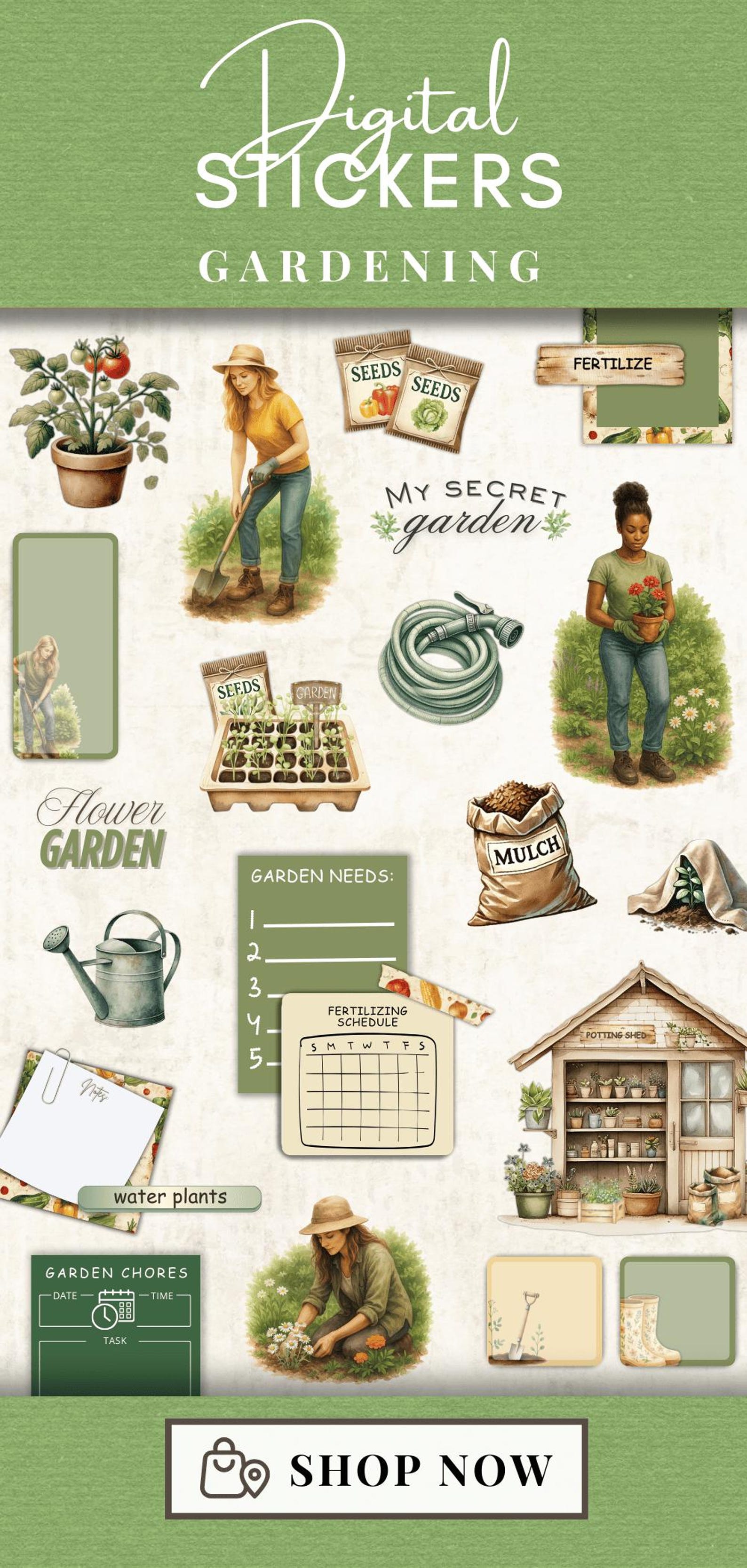 GARDENING STICKERS Goodnotes and PNG Summer Vegetable and Herb Garden ...