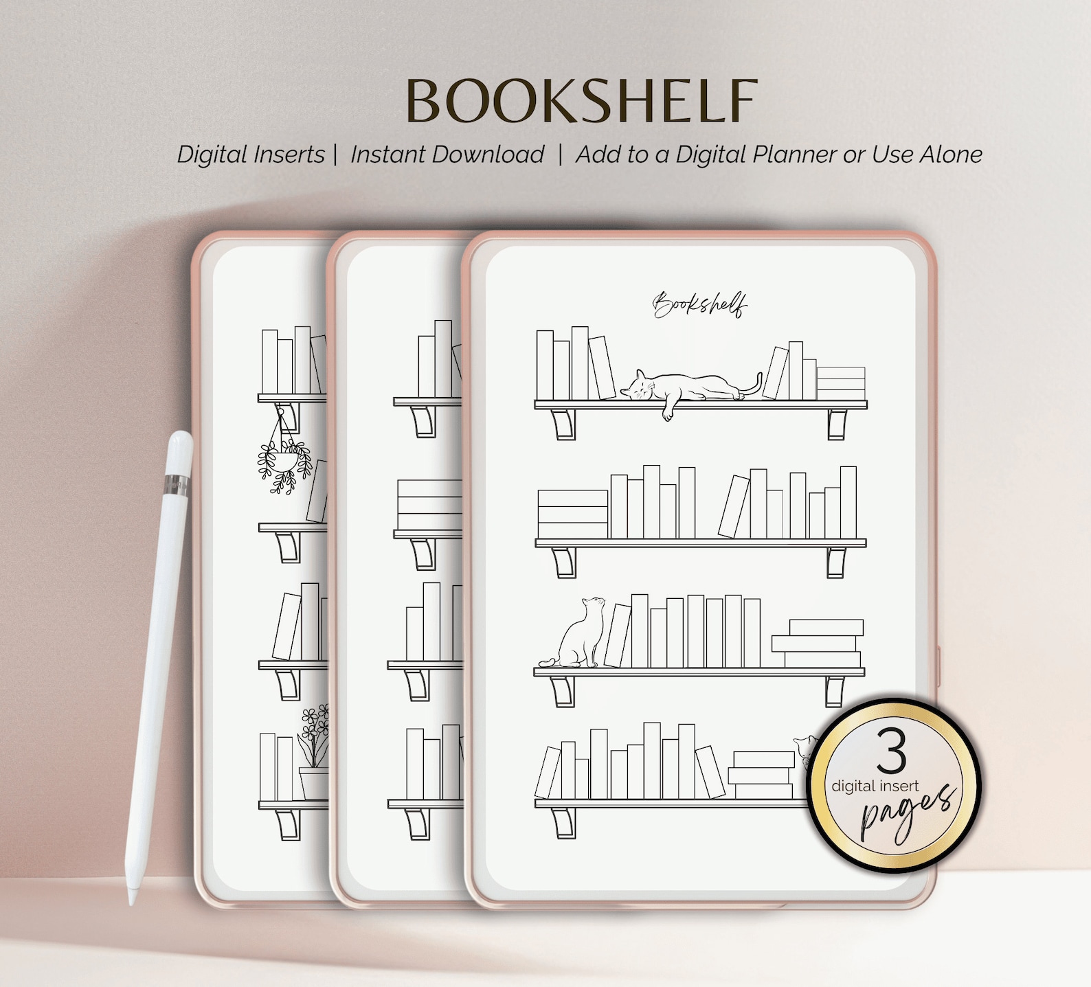 Bookshelf Digital Planner Book Tracker Reading Log Planner Books to ...