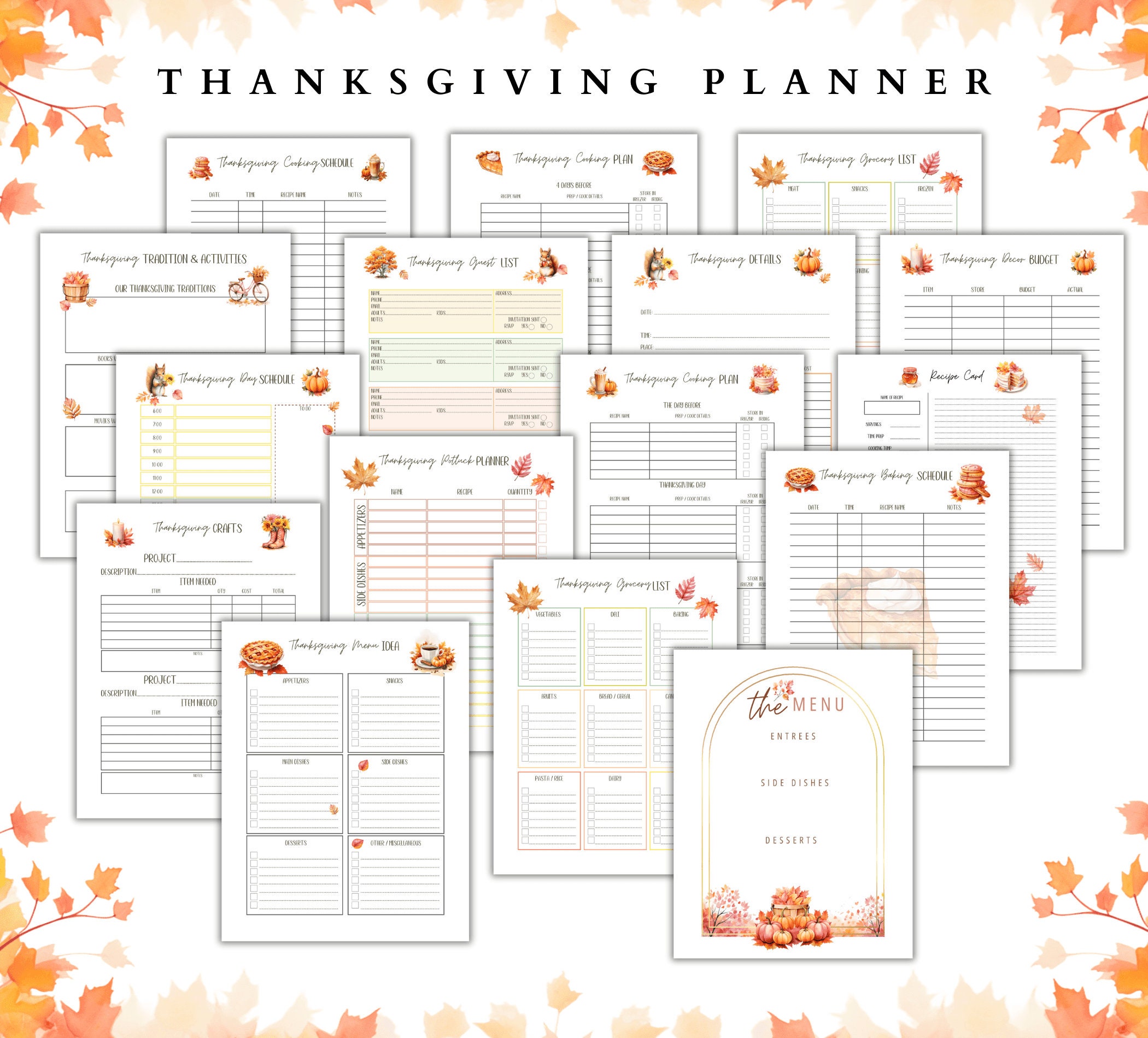 Fall and Thanksgiving Planner Printables, Daily, Monthly and Weekly ...