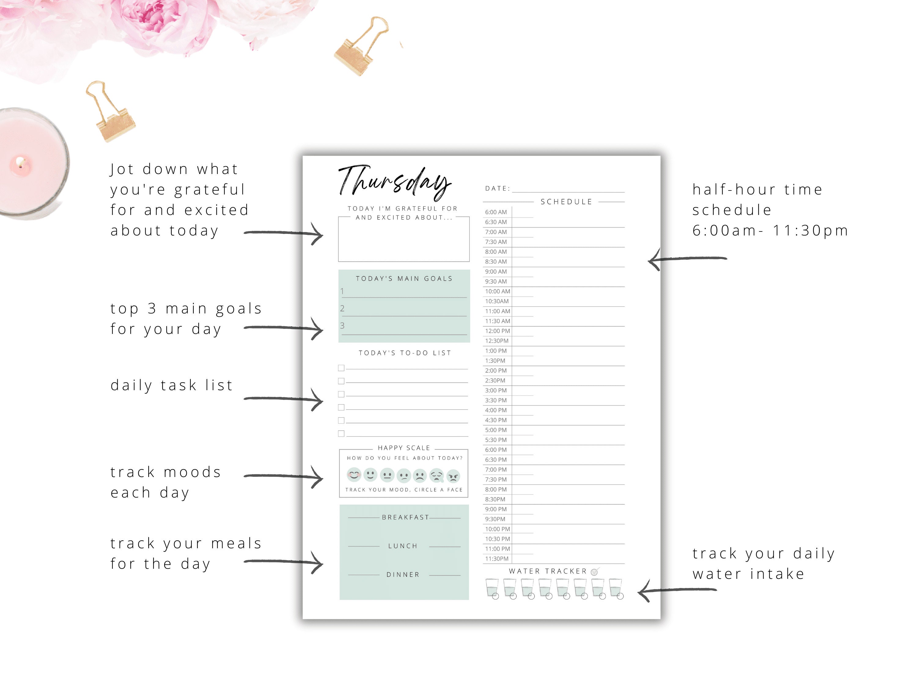 Daily Planner Printable Planner Productivity Planner With Half and ...