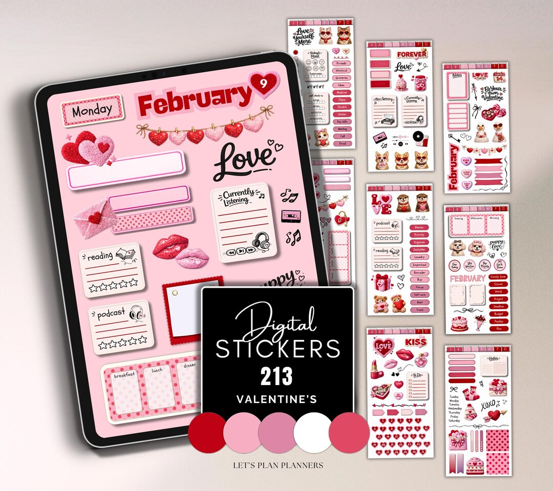 Valentine’s Day Digital Stickers PNG iPad Goodnotes Sticker Book for ...