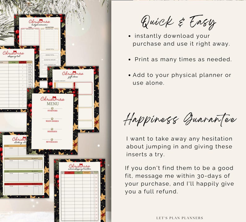 CHRISTMAS Printable Planner Holiday Season Organizing Insert Templates ...