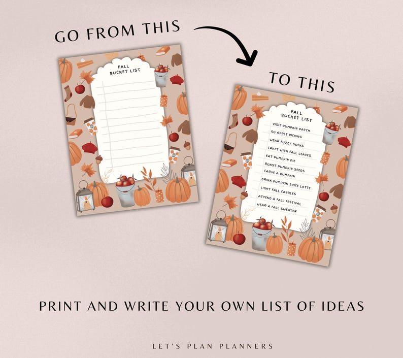 Fall Bucket List Printable: Autumn Activities Planner (8.5x11 US Letter ...